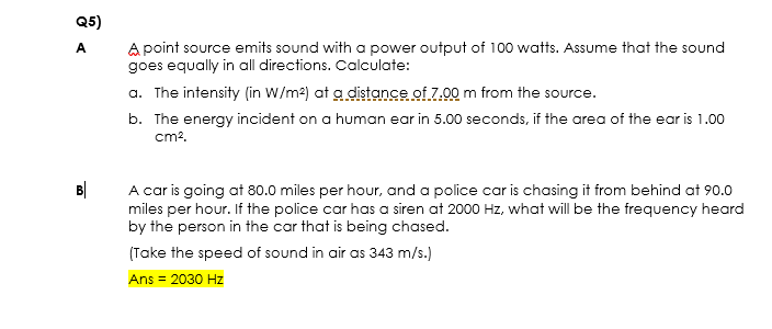Solved A point source emits sound with a power output of 100 | Chegg.com