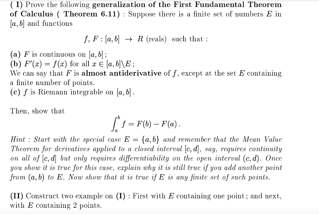 Solved (I) Prove the following generalization of the First | Chegg.com