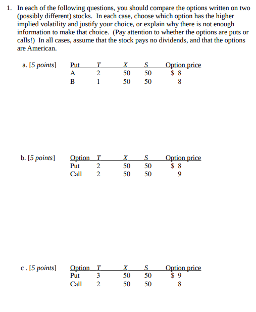 Solved 1. In each of the following questions, you should | Chegg.com