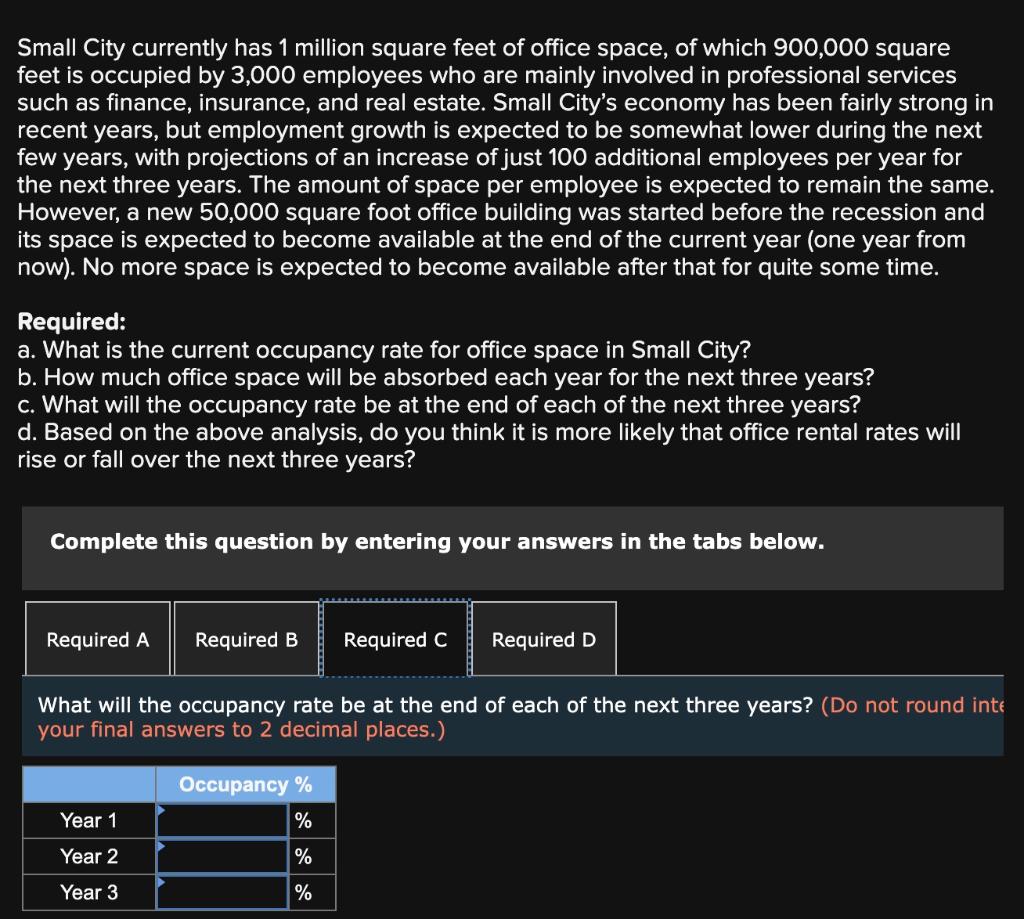 Solved Small City currently has 1 million square feet of | Chegg.com