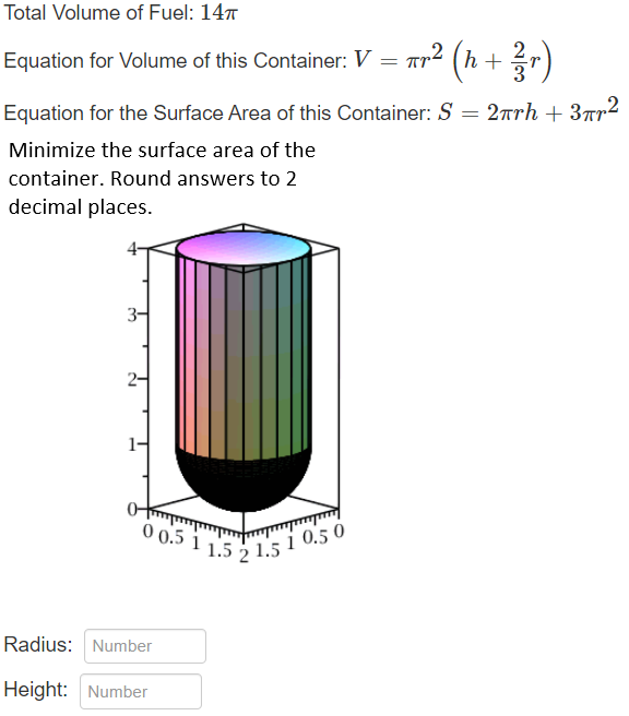 Solved Total Volume of Fuel: 14π Equation for Volume of this | Chegg.com