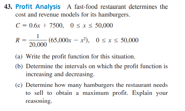 Solved 43. Profit Analysis A fast-food restaurant determines | Chegg.com