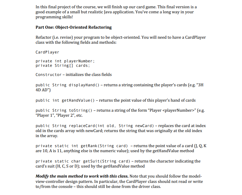 Solved In this final project of the course, we will finish | Chegg.com