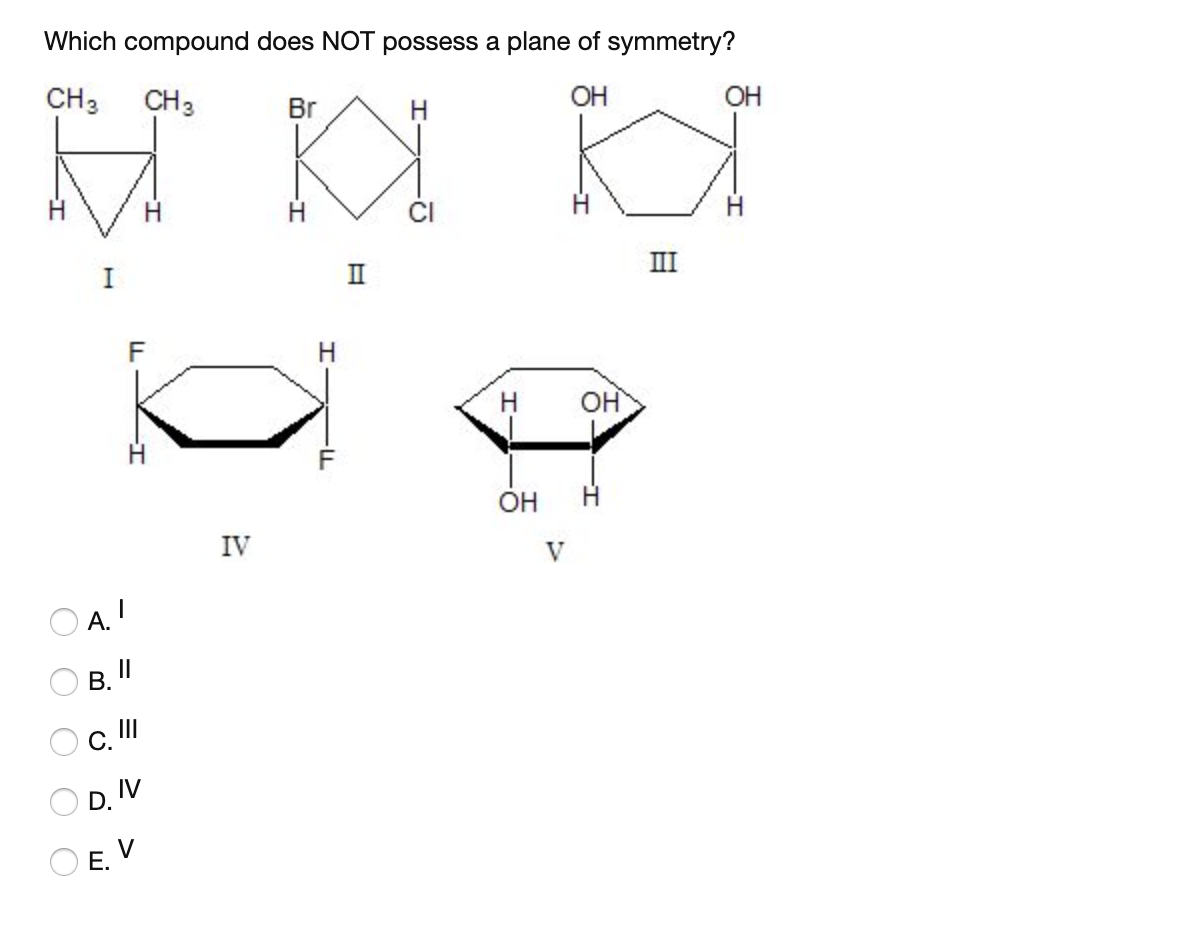 Solved Which compound does NOT possess a plane of symmetry? | Chegg.com