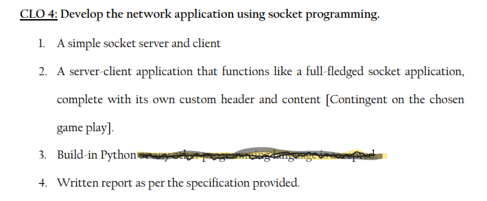 CLO 4: Develop the network application using socket | Chegg.com