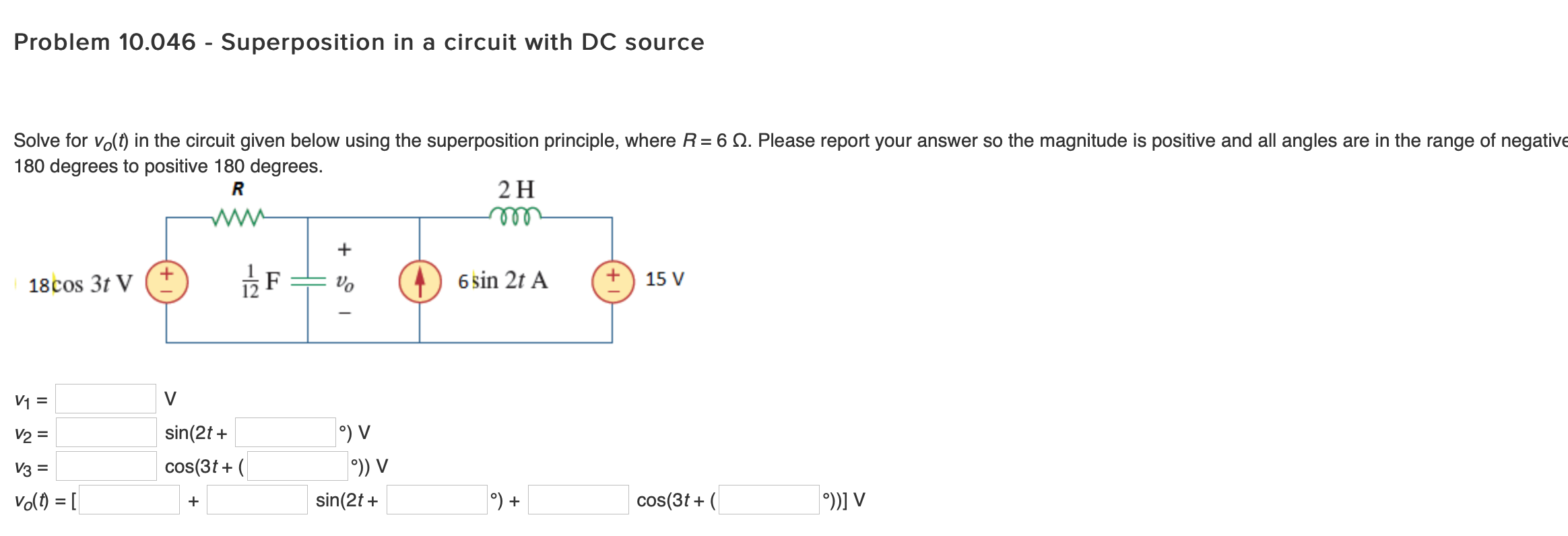 Solved Problem 10.046 - Superposition in a circuit with DC | Chegg.com