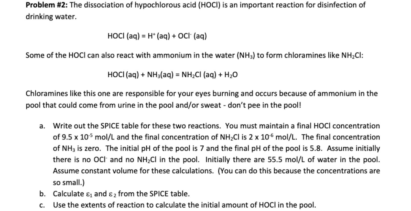 Problem 2 The Dissociation Of Hypochlorous Acid