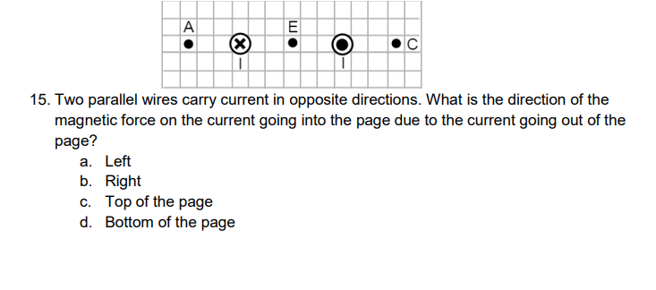 Solved 15. Two parallel wires carry current in opposite | Chegg.com