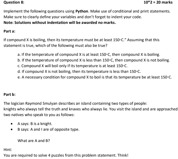 Solved Question 8: 10*2 = 20 marks Implement the following | Chegg.com