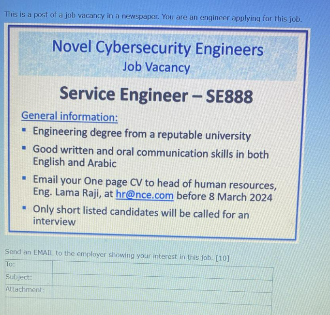 Solved Novel Cybersecurity EngineersJob VacancyService | Chegg.com