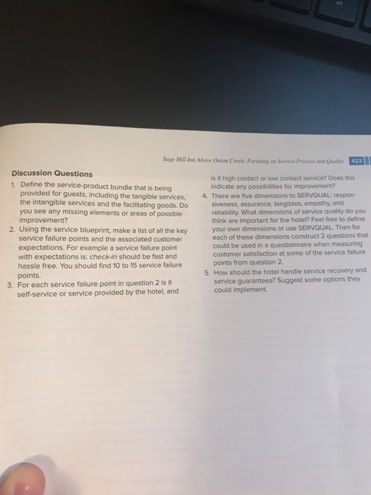 Solved Sage Hill Inn Above Onion Creek: Focusing on Service | Chegg.com