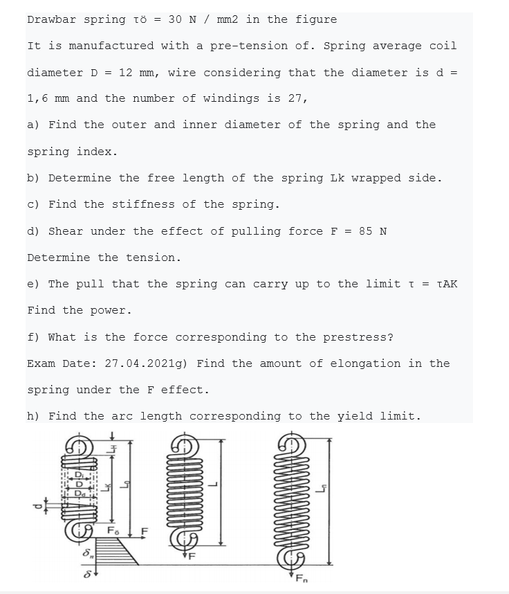 Solved Drawbar spring to = 30 N / mm2 in the figure It is | Chegg.com
