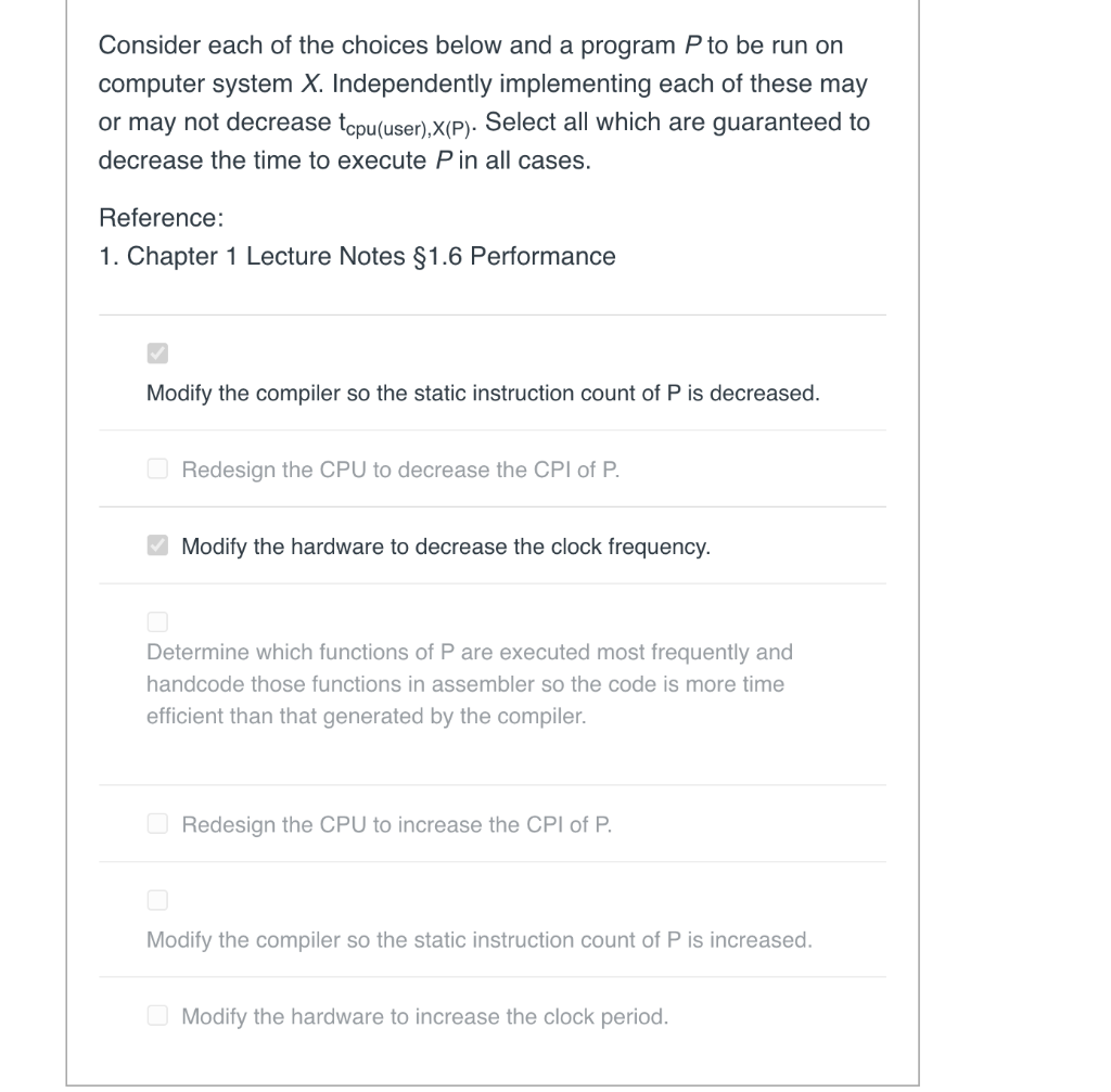 Solved Consider each of the choices below and a program P to | Chegg.com