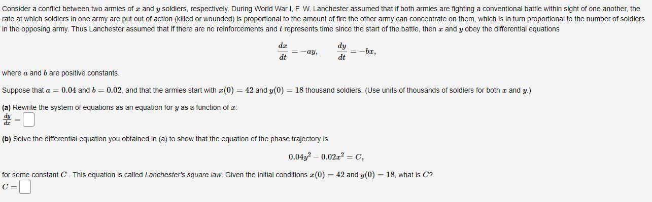 Solved Consider a conflict between two armies of x and y | Chegg.com