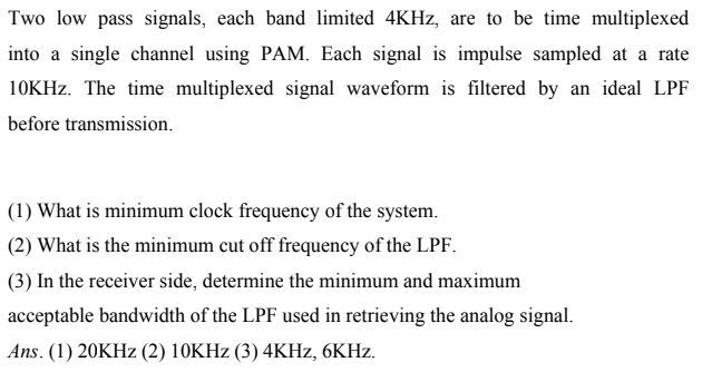 Solved Two low pass signals, each band limited 4KHz, are to | Chegg.com