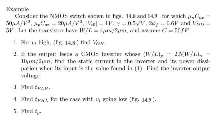 Solved Example Consider the NMOS switch shown in figs. 14.8 | Chegg.com