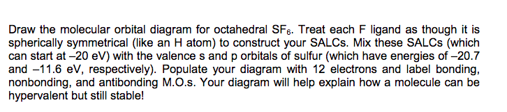 Solved Draw the molecular orbital diagram for octahedral | Chegg.com
