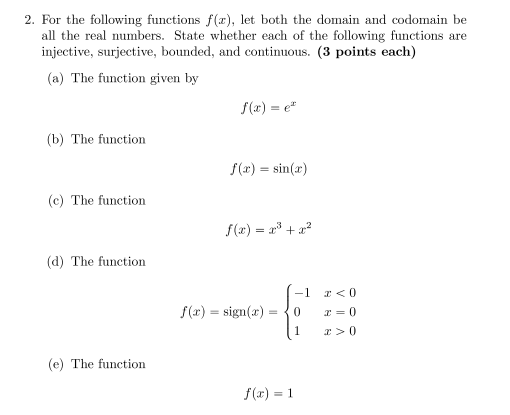 Solved 2. For the following functions f (), let both the | Chegg.com