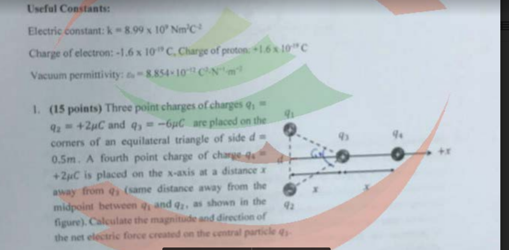 Solved Useful Constants: Electric constant: -8.99 x 10' Nm' | Chegg.com