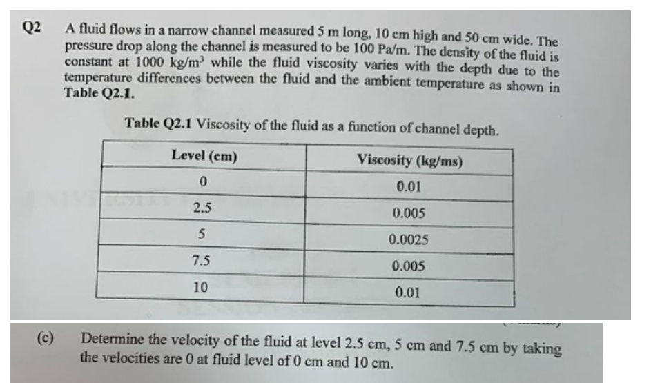 Solved (c) ﻿Determine the velocity of the fluid at level | Chegg.com