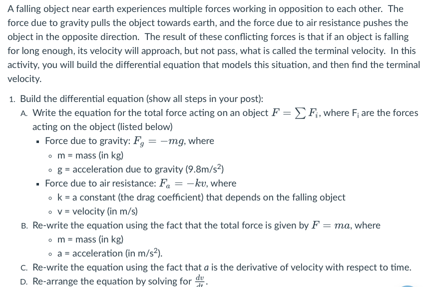 Solved A falling object near earth experiences multiple | Chegg.com