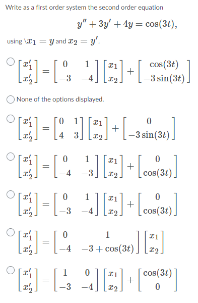 Solved Find one solution of the first order linear | Chegg.com