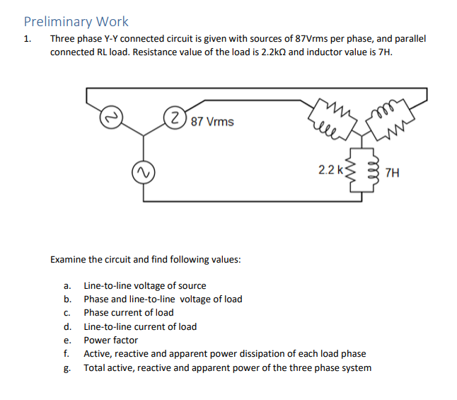 Solved Preliminary Work 1. Three phase Y−Y connected circuit | Chegg.com