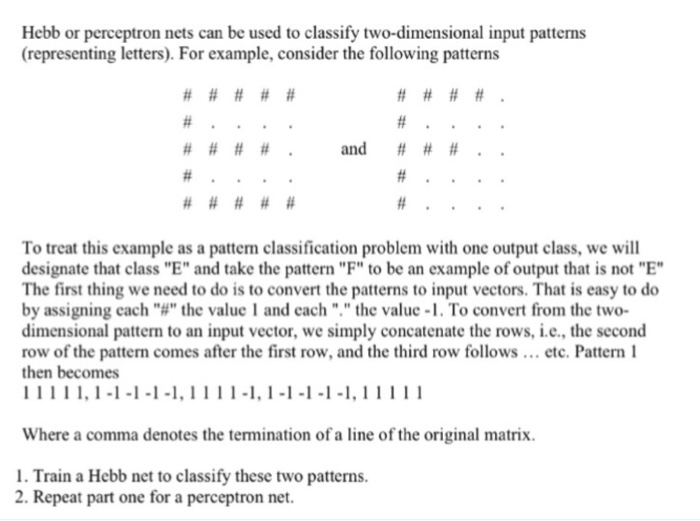 Solved Hebb or perceptron nets can be used to classify | Chegg.com