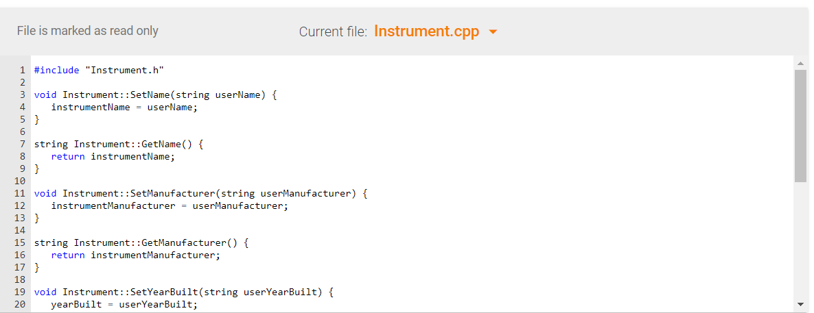 Solved 13.11 LAB: Instrument information Given main() and | Chegg.com
