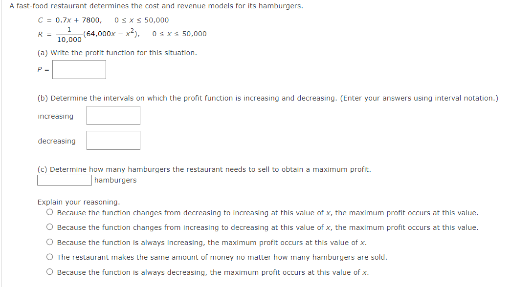 i-food restaurant determines the cost and revenue | Chegg.com