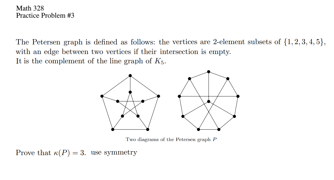 Solved Math 328 Practice Problem #3 The Petersen graph is | Chegg.com