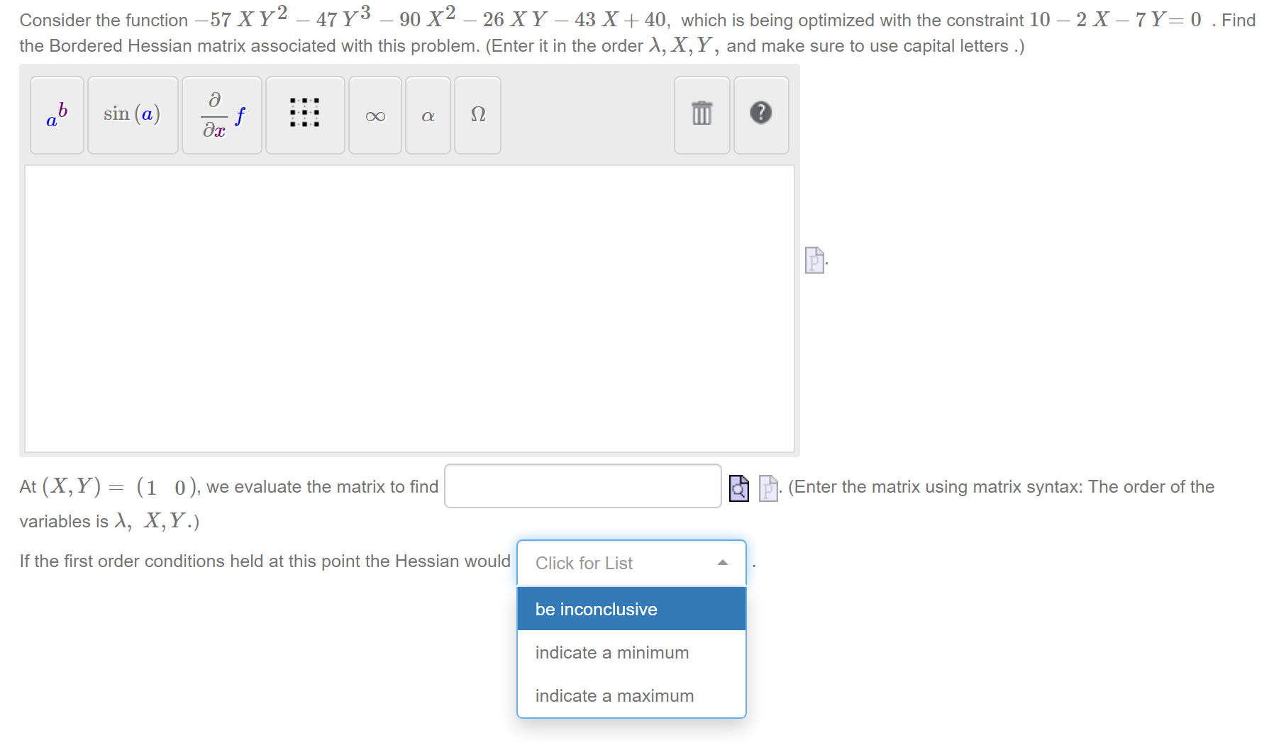Solved Consider the function -57xY2-47Y3-90x2-26xY-43x+40, | Chegg.com
