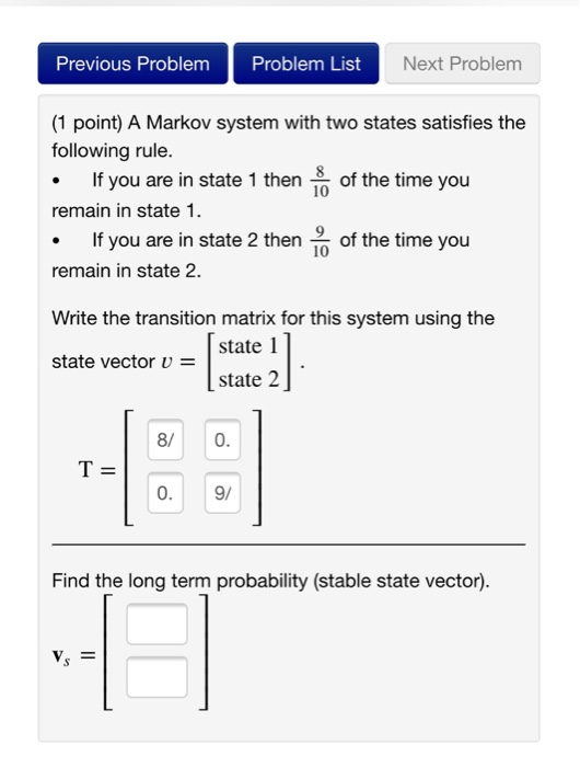 Solved Previous Problem Problem List Next Problem (1 point) | Chegg.com