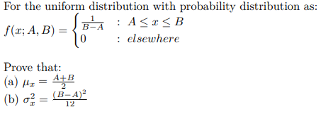 Solved For the uniform distribution with probability | Chegg.com