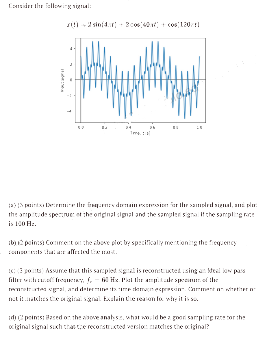 Solved Consider the following signal: X(t) 2 sin(47t) + 2 | Chegg.com