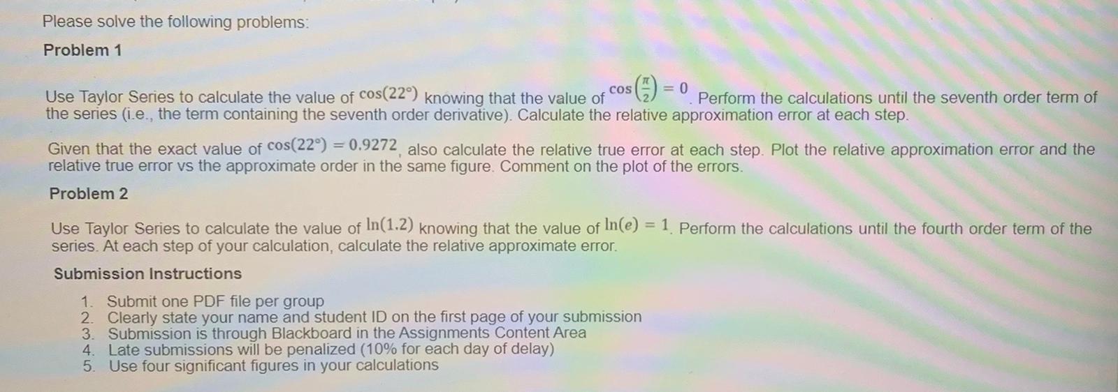 Solved Please solve the following problems: Problem 1 cos = | Chegg.com