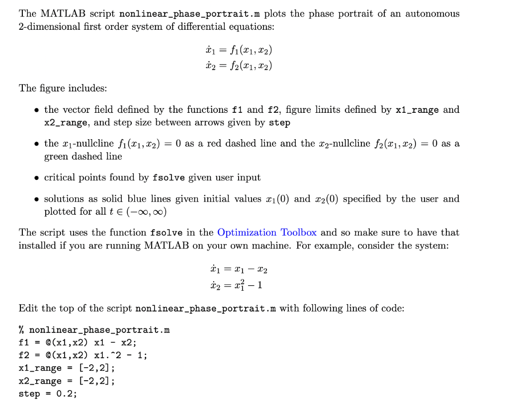 Solved Edit the script nonlinear_phase_portrait.m to plot | Chegg.com