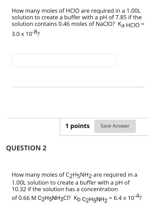 Solved How many moles of HCIO are required in a 1.00L | Chegg.com