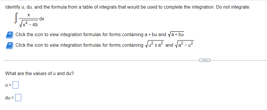 Solved s Identify u, du, and the formula from a table of | Chegg.com