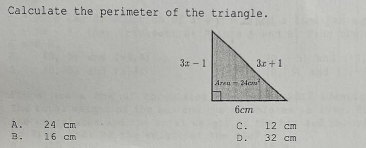 Solved Calculate the perimeter of the triangle. A. 24 cm. B. | Chegg.com