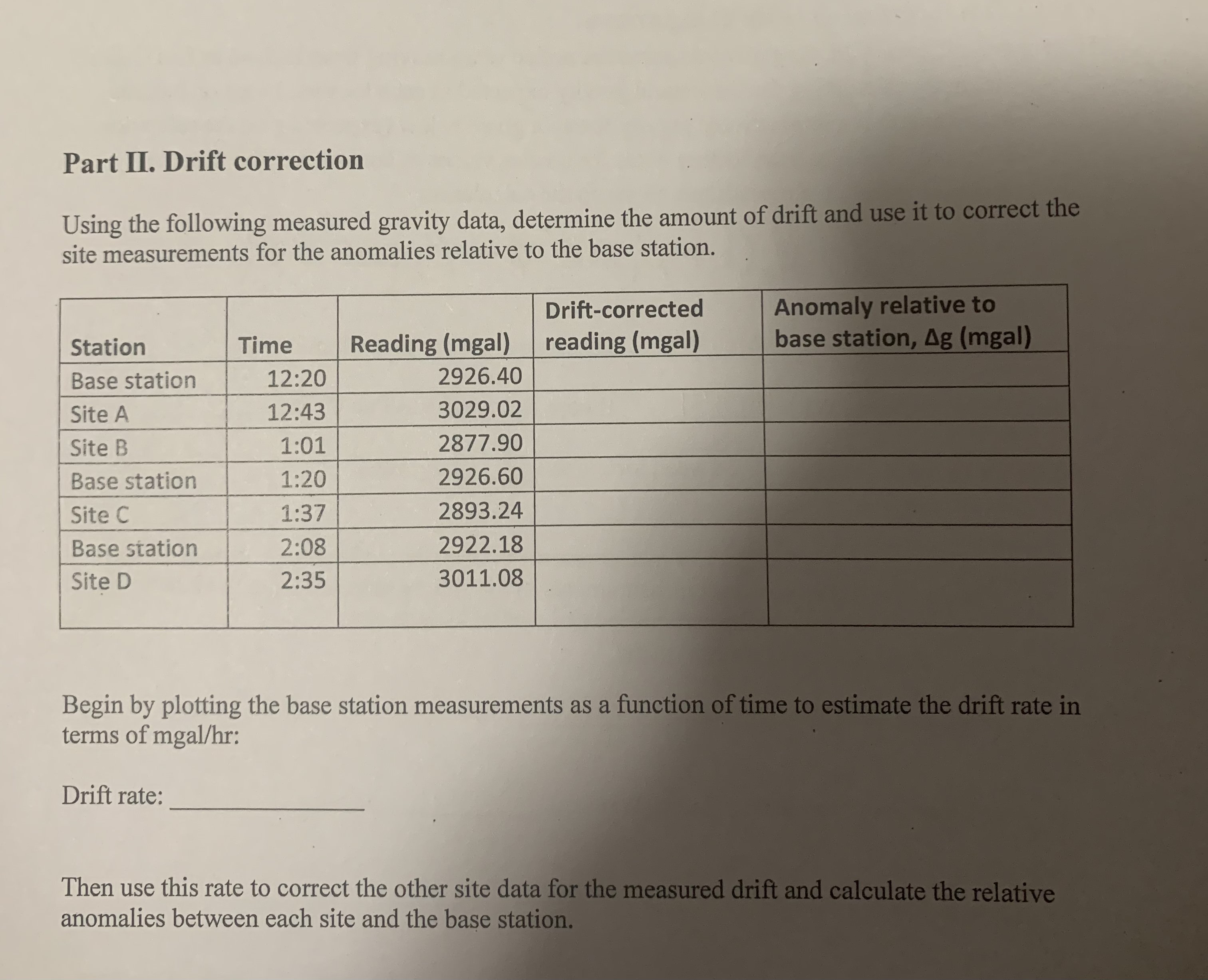 Solved Part II. Drift correction Using the following | Chegg.com
