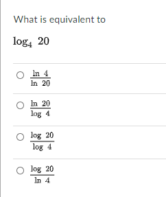 Solved What is equivalent to loge 20 In 4 In 20 In 20 log 4 | Chegg.com