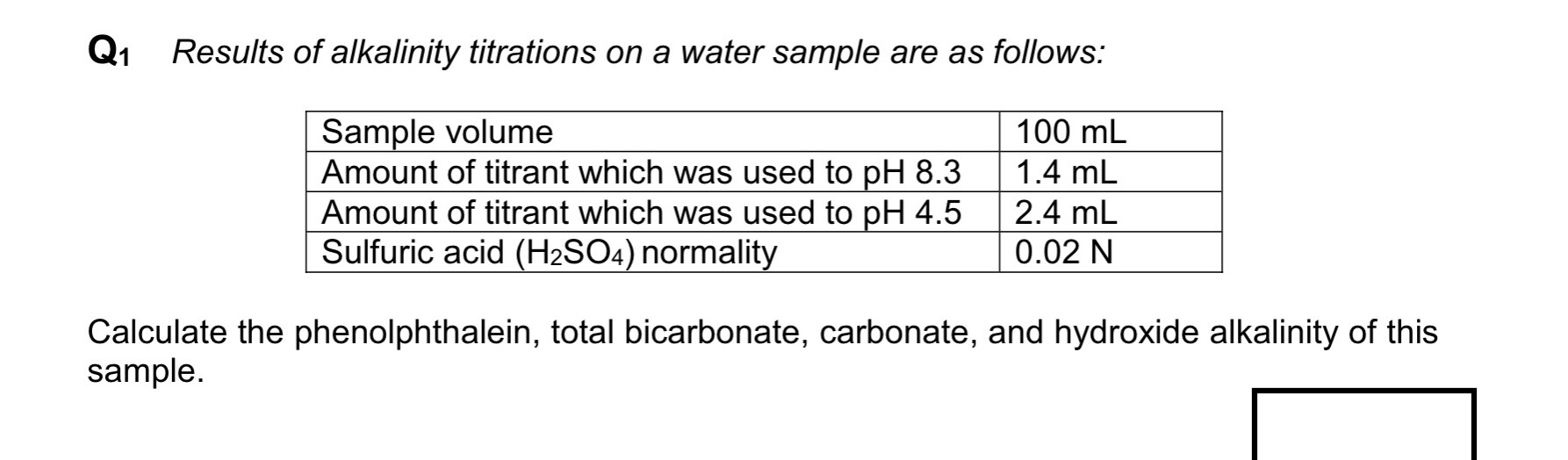 Solved \( \mathbf{Q}_{1} \) ﻿Results of alkalinity | Chegg.com