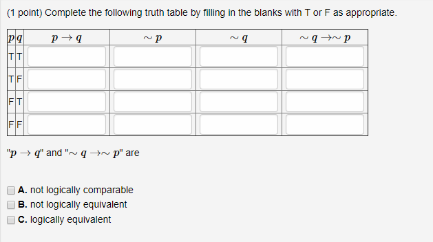 Solved 1 point) Complete the following truth table by | Chegg.com