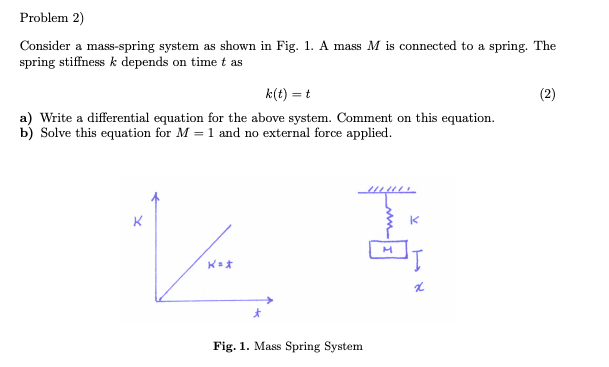 Solved Problem 2) Consider a mass-spring system as shown in | Chegg.com
