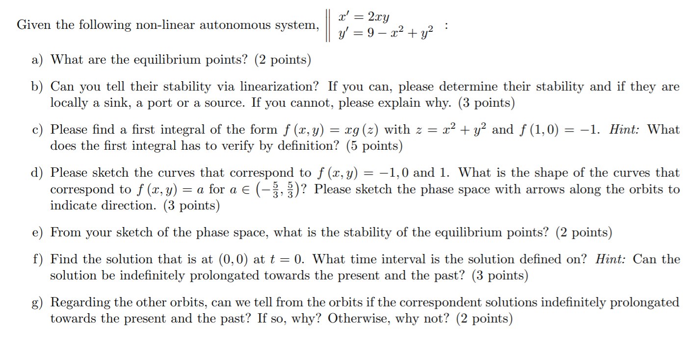 | x' = 2xy Given the following non-linear autonomous | Chegg.com
