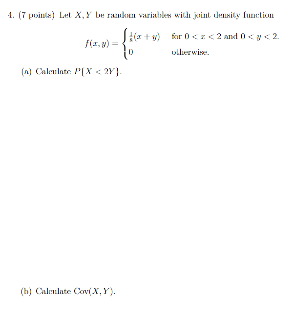 Solved (7 ﻿points) ﻿Let x,Y ﻿be random variables with joint | Chegg.com
