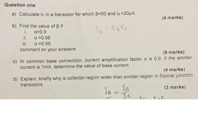 Solved a) Calculate IE in a transistor for which β=50 and | Chegg.com