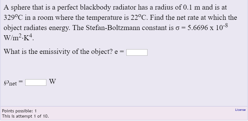 Solved A sphere that is a perfect blackbody radiator has a | Chegg.com