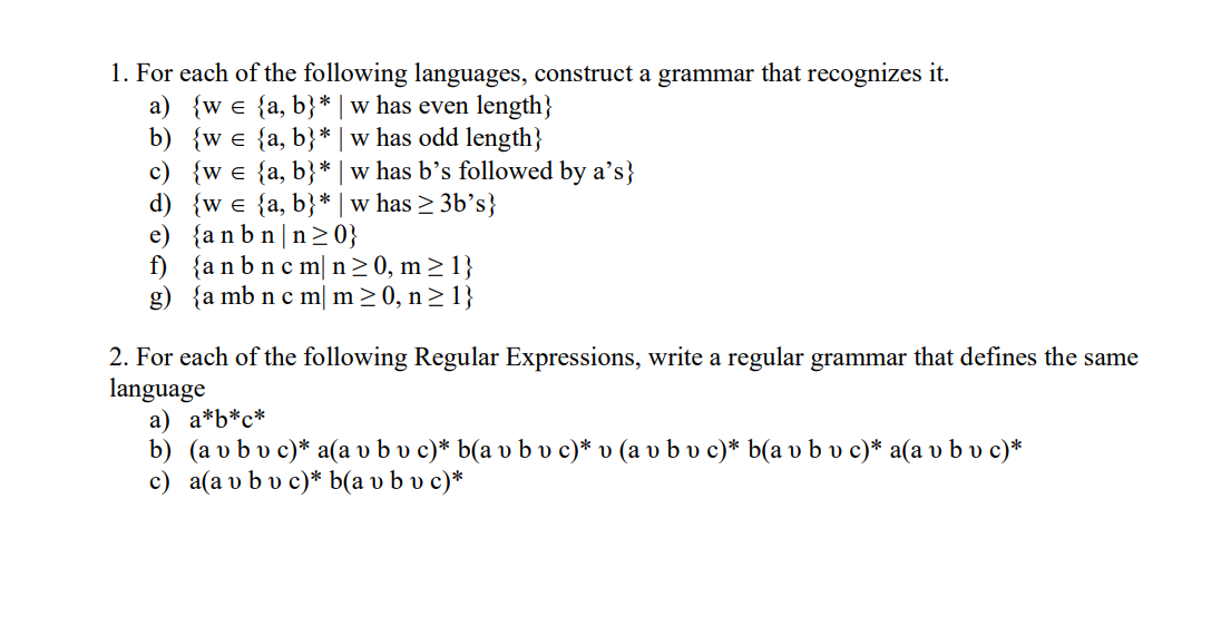 Solved 1. For each of the following languages, construct a | Chegg.com